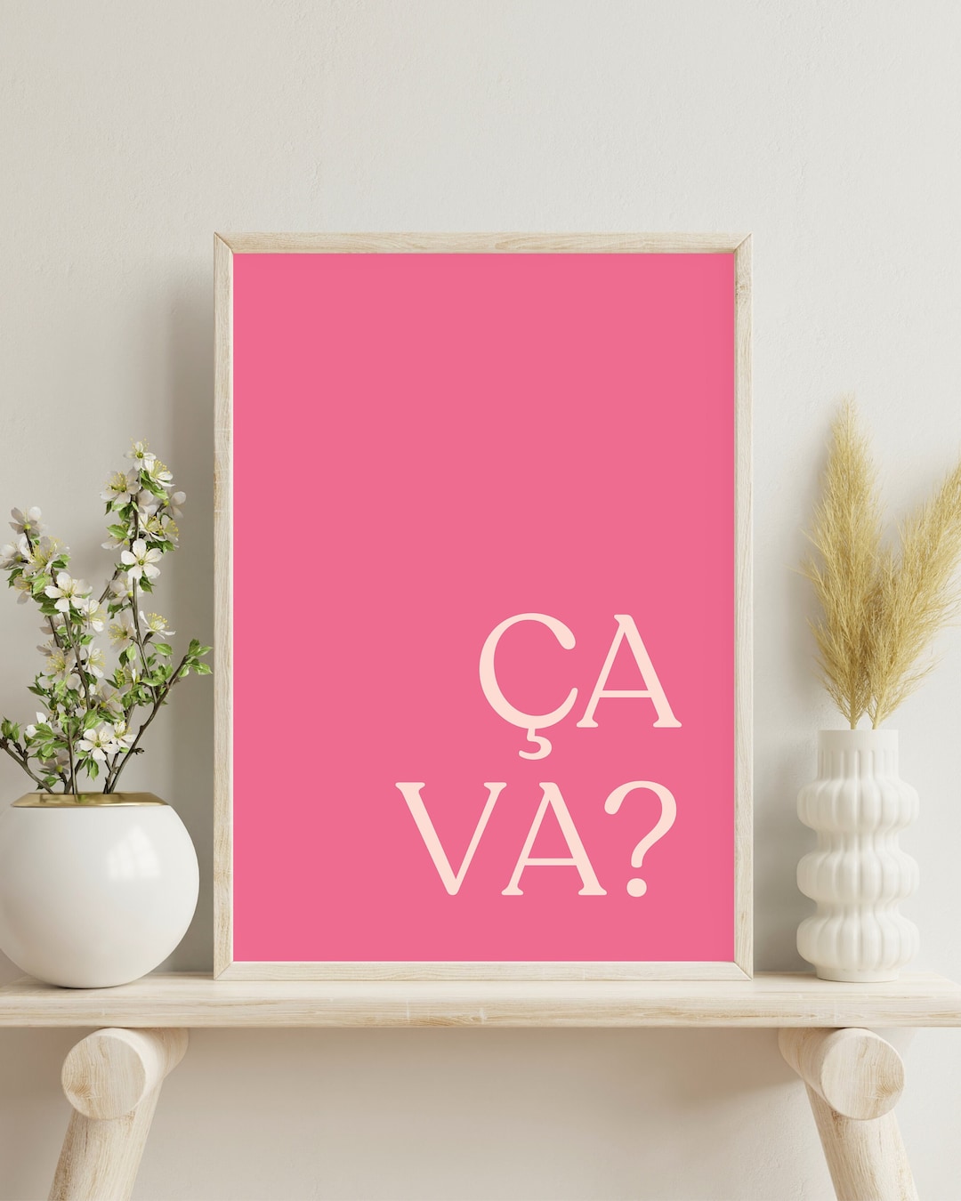 Ça Va French Quote Art Print, Hot and Light Pink Wall Art, Typography ...