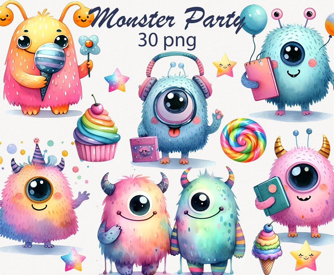 Baby Monster, Watercolor Cute Monster Clipart, Invitation, Monster Card ...