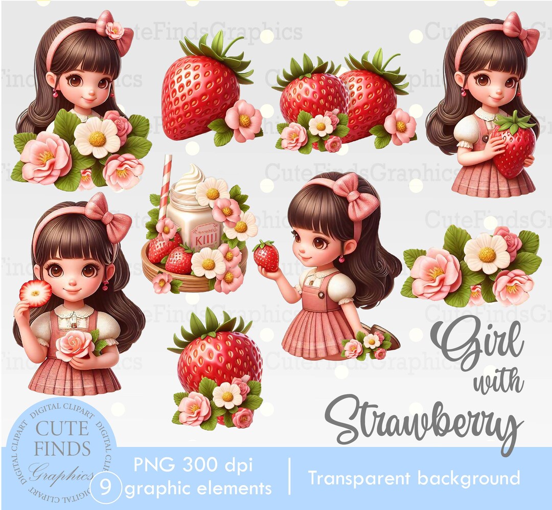 Girl With Strawberries. Strawberry Clipart PNG. Digital Images for ...