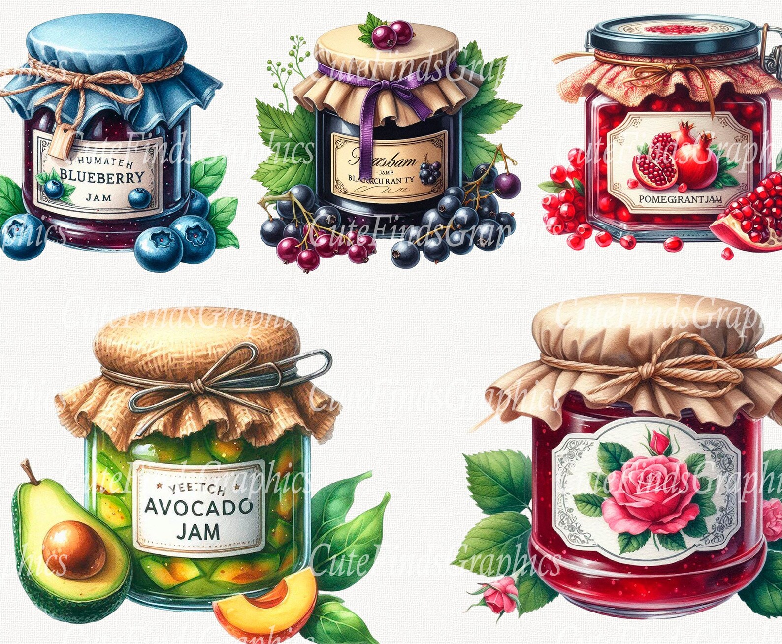 Digital Fruit Jam Clipart, Jam Images for Paper Crafts, Image Printing ...