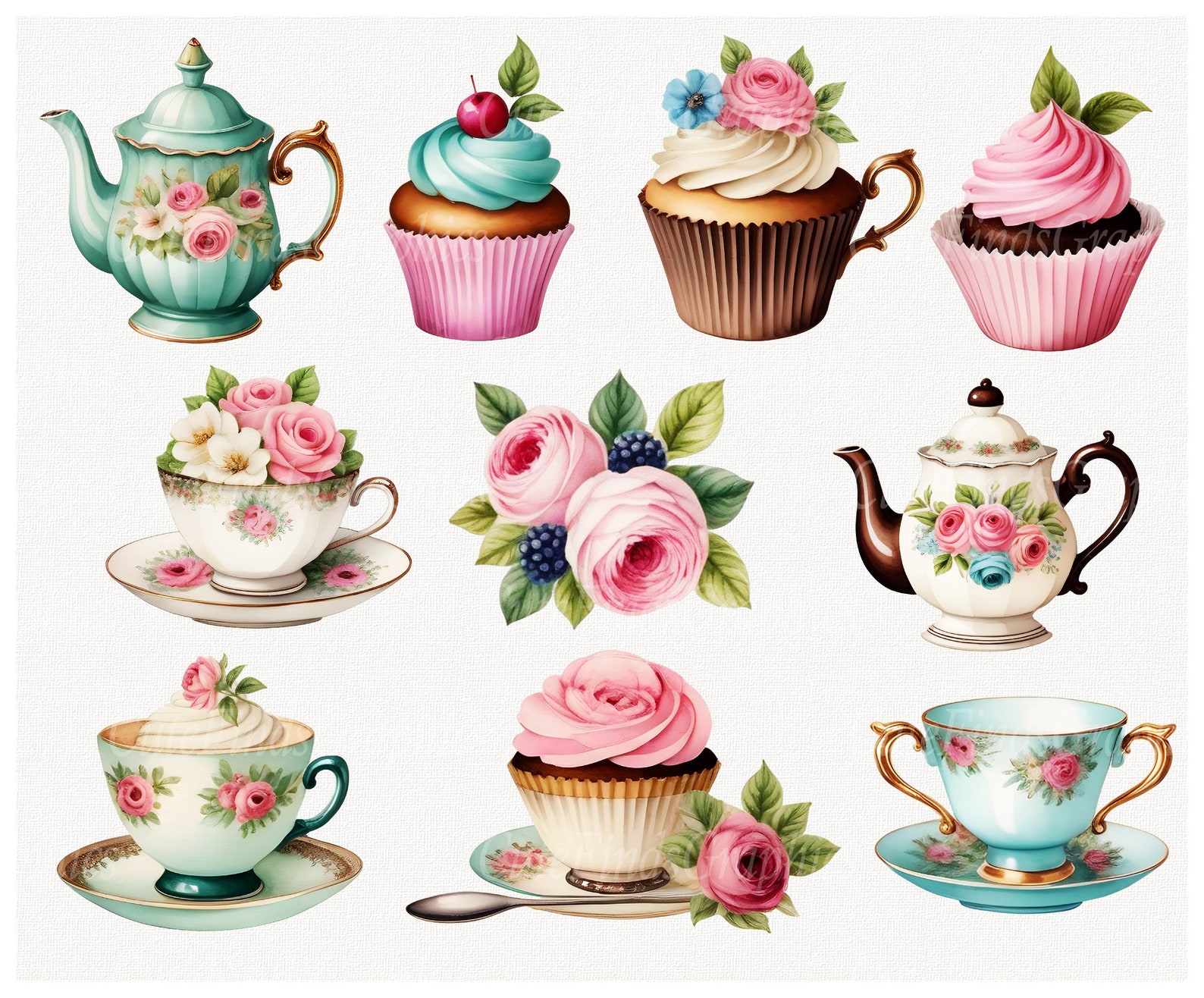 Watercolor Tea Party Clipart Set PNG .instant Download. - Etsy