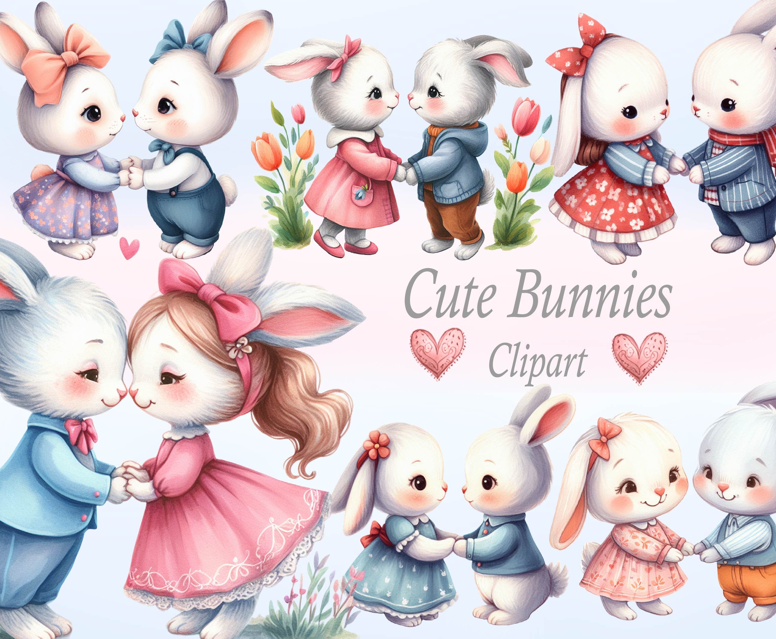 Clipart of Bunnies in Love. Couples Clipart, Love Bunnies PNG. Digital ...