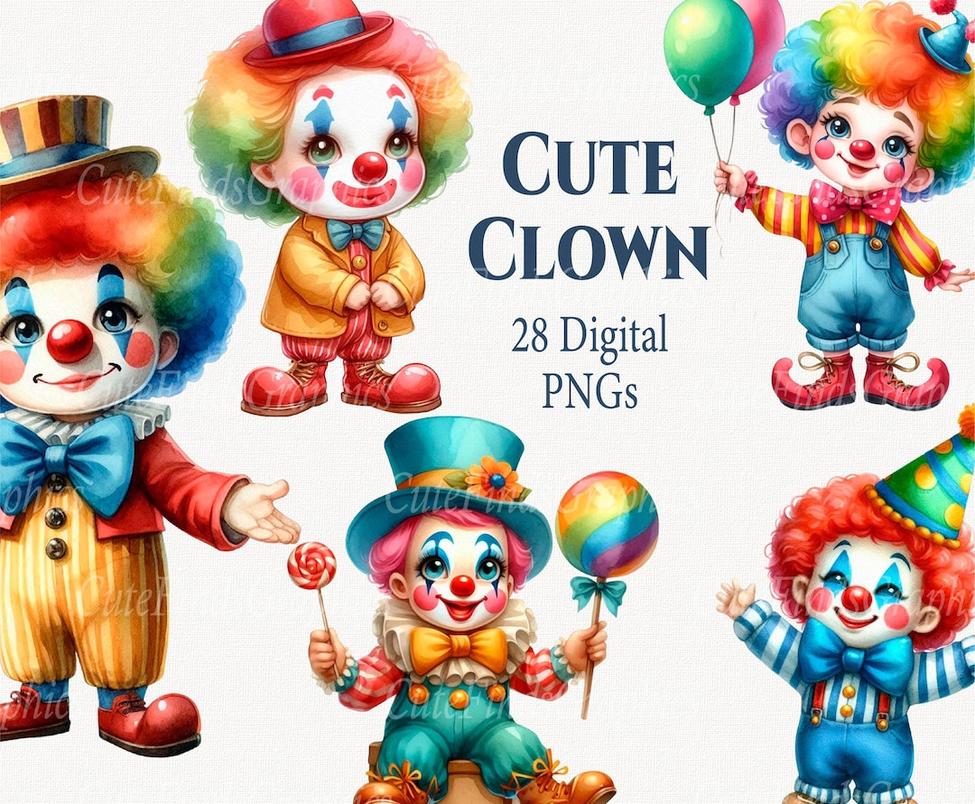 Funny Clowns, Set of 28 Digital Illustrations PNG, Clowns PNG, Clowns ...
