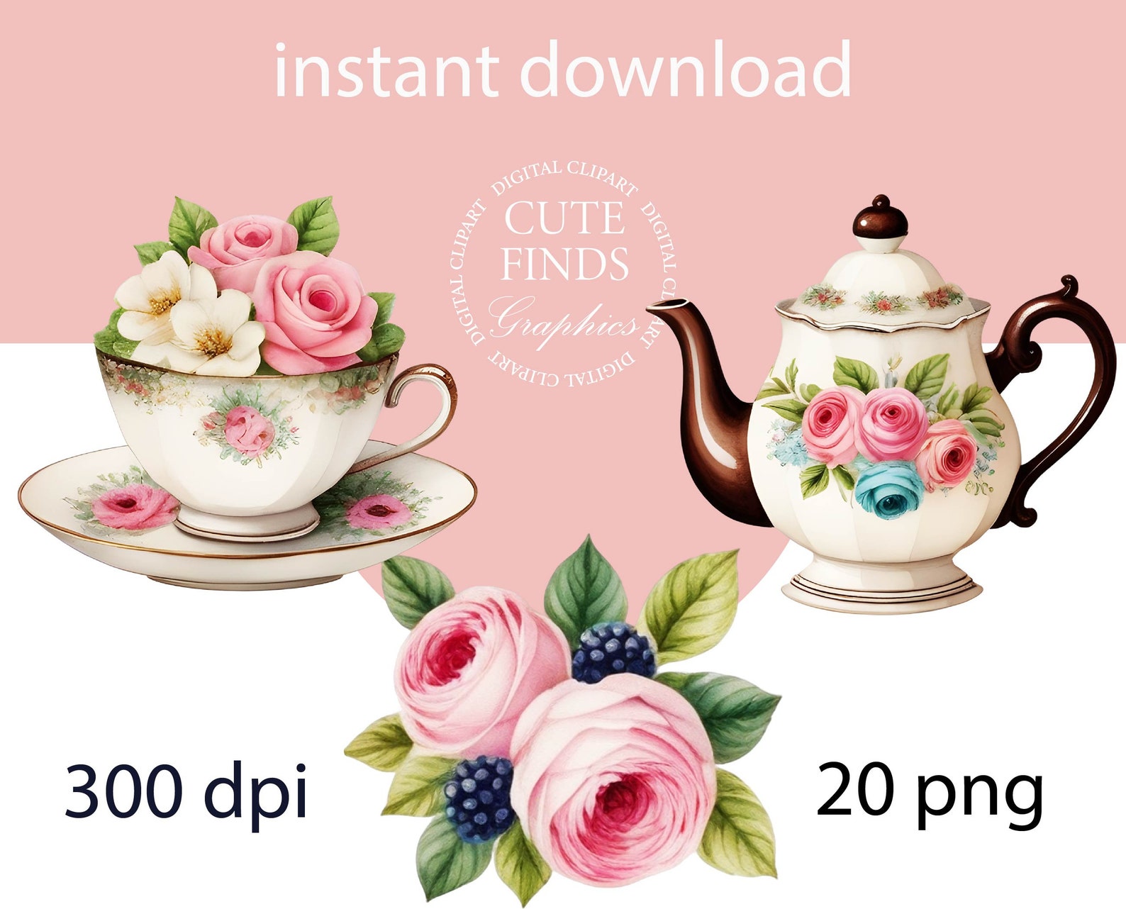 Watercolor Tea Party Clipart Set PNG .instant Download. - Etsy