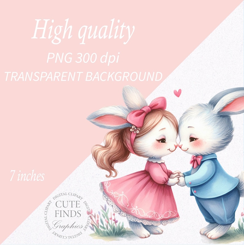 Clipart of Bunnies in Love. Couples Clipart, Love Bunnies PNG. Digital ...