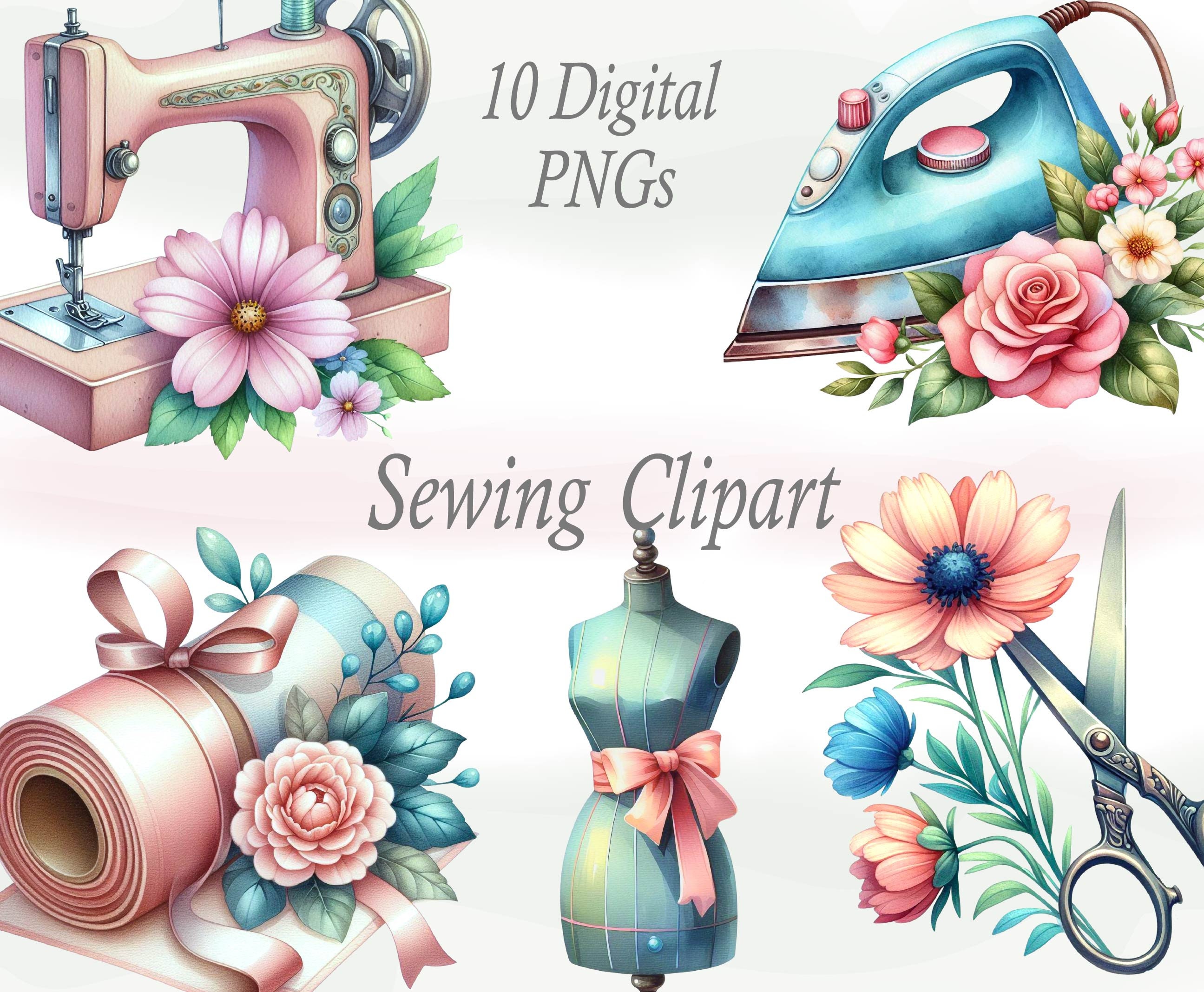 Watercolor Sewing Clipart, Sewing Machine PNG, Digital Image Downloads ...