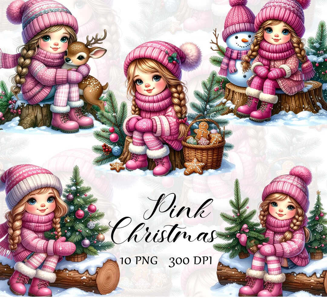 Pink Christmas Clipart Set PNG - Pink Winter Girl Baby Shower. Crafts ...