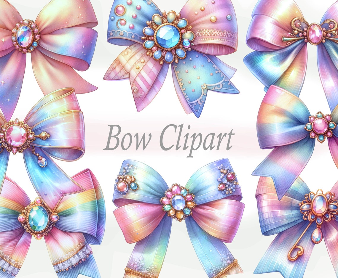 Watercolor, Bows With Brooch, Satin Bows Clipart PNG, Download Digital ...