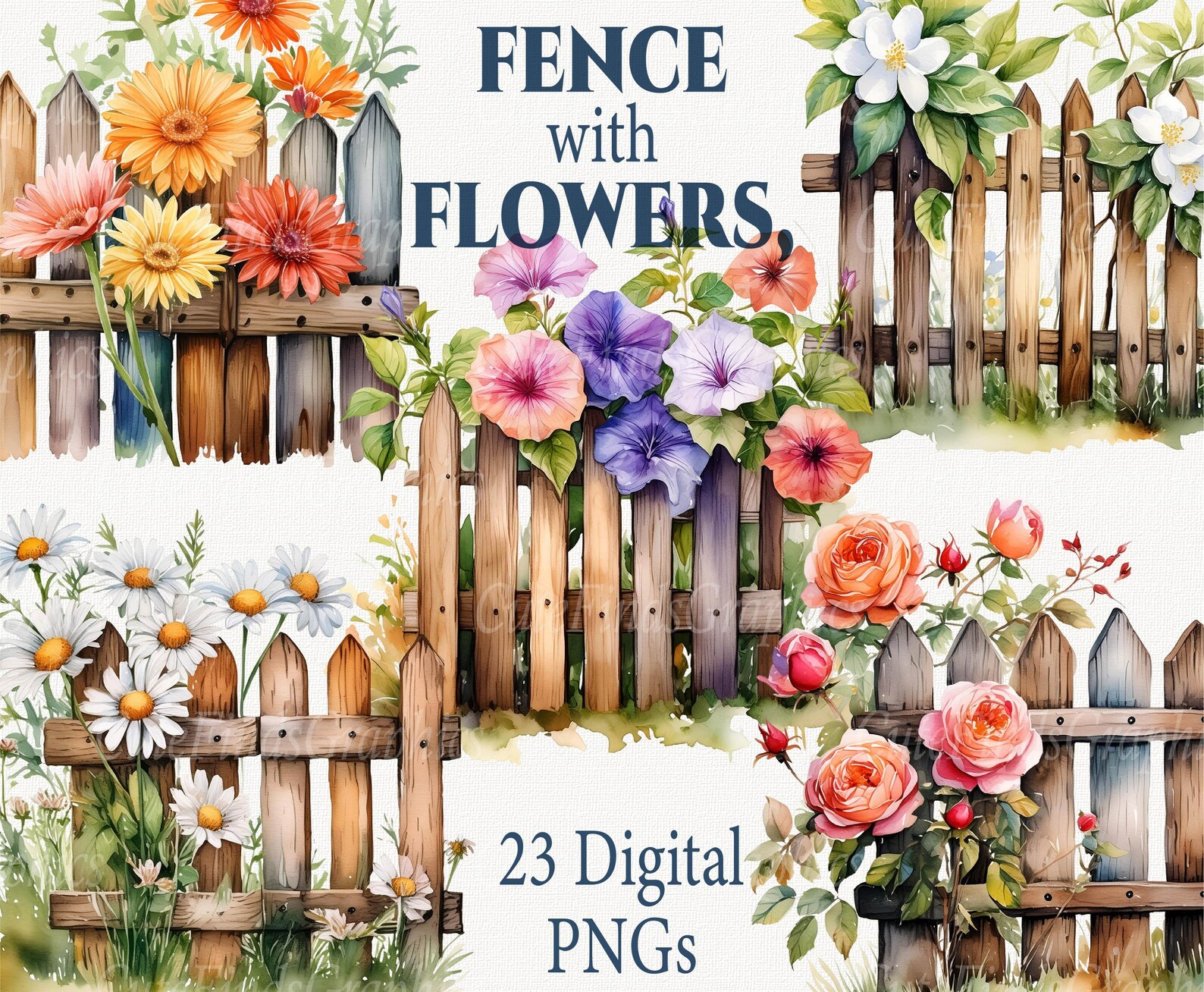 Garden Fence PNG, Watercolor Garden Fence, Botanical Fence, Wooden ...