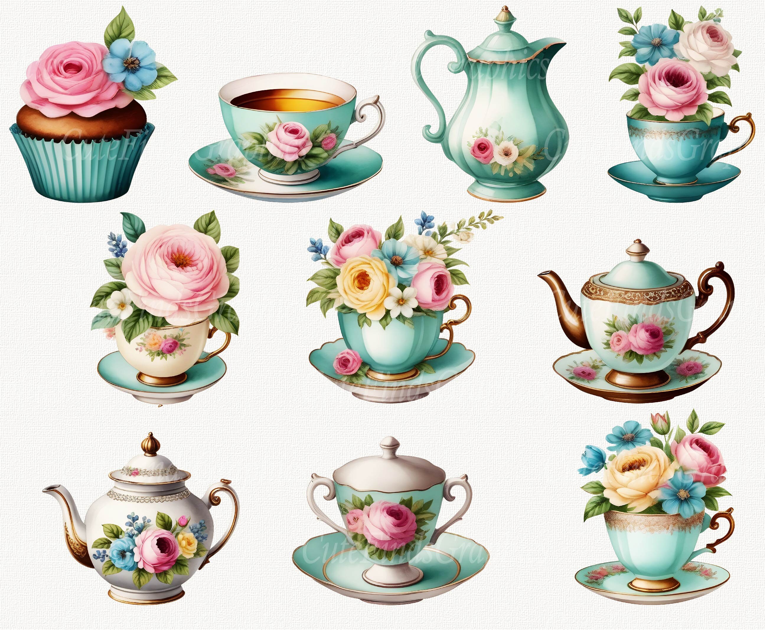 Watercolor Tea Party Clipart Set PNG .instant Download. - Etsy