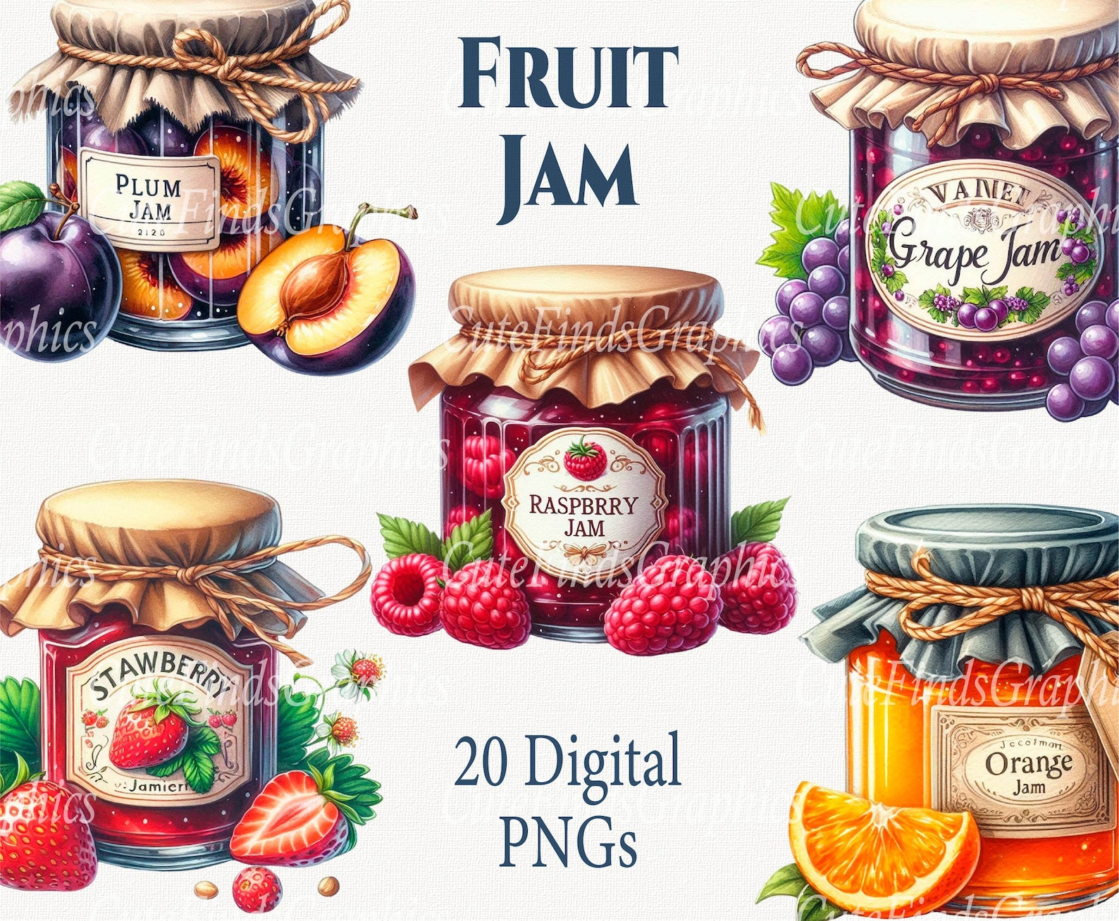 Digital Fruit Jam Clipart, Jam Images for Paper Crafts, Image Printing ...