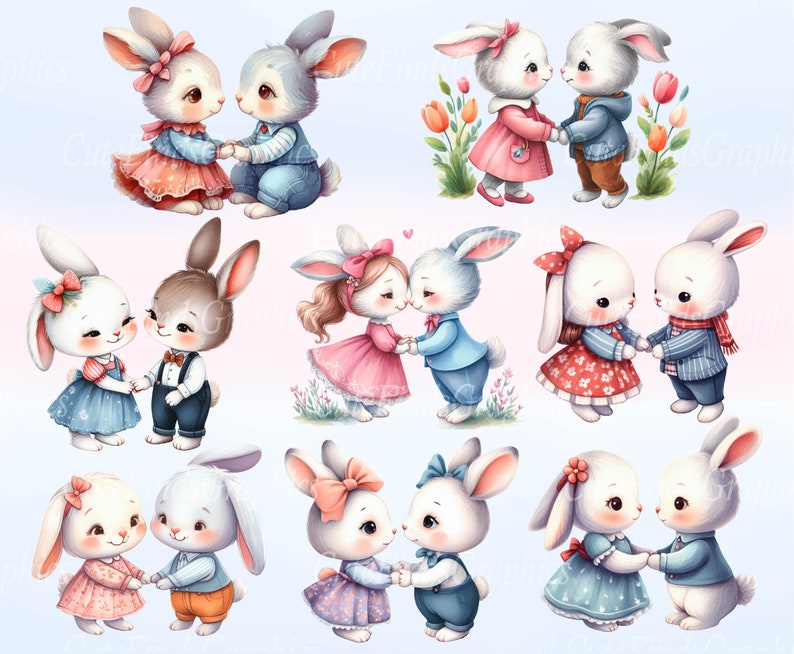 Clipart of Bunnies in Love. Couples Clipart, Love Bunnies PNG. Digital ...