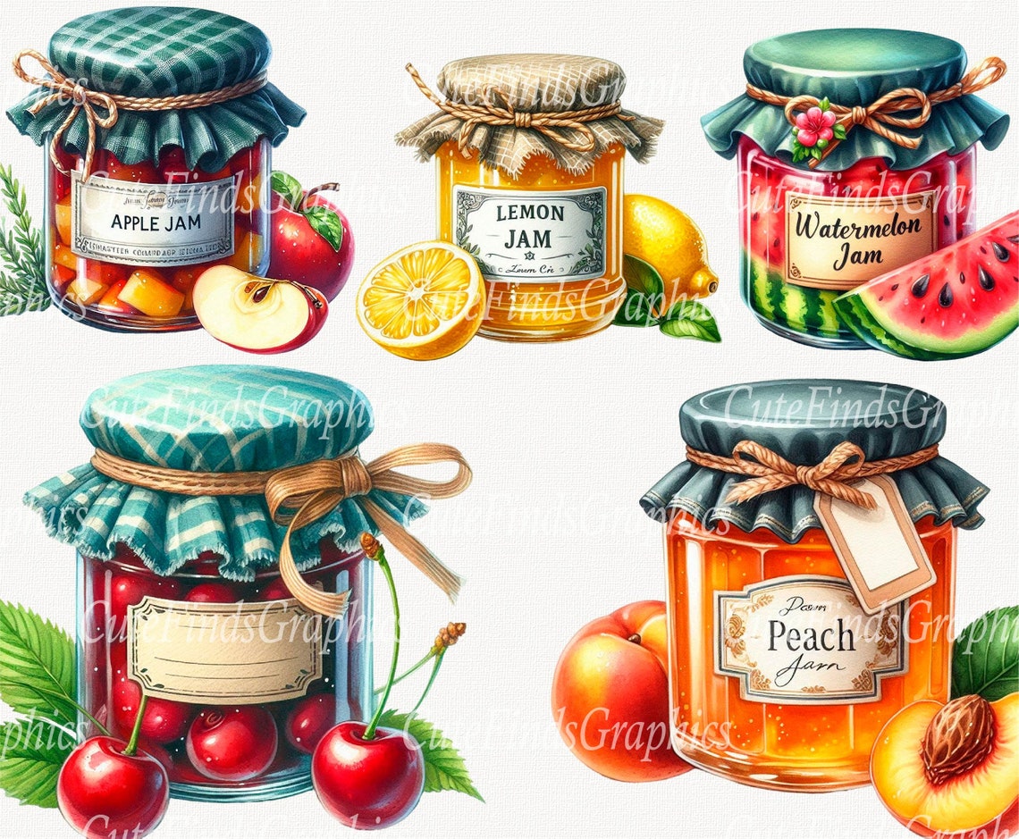 Digital Fruit Jam Clipart, Jam Images for Paper Crafts, Image Printing ...