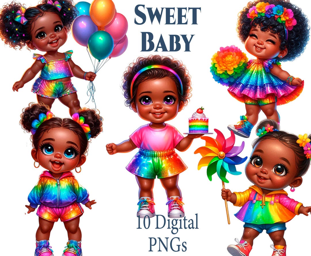 Cute Dark Skinned Baby Girl PNG. African American Girl Clipart. - Etsy