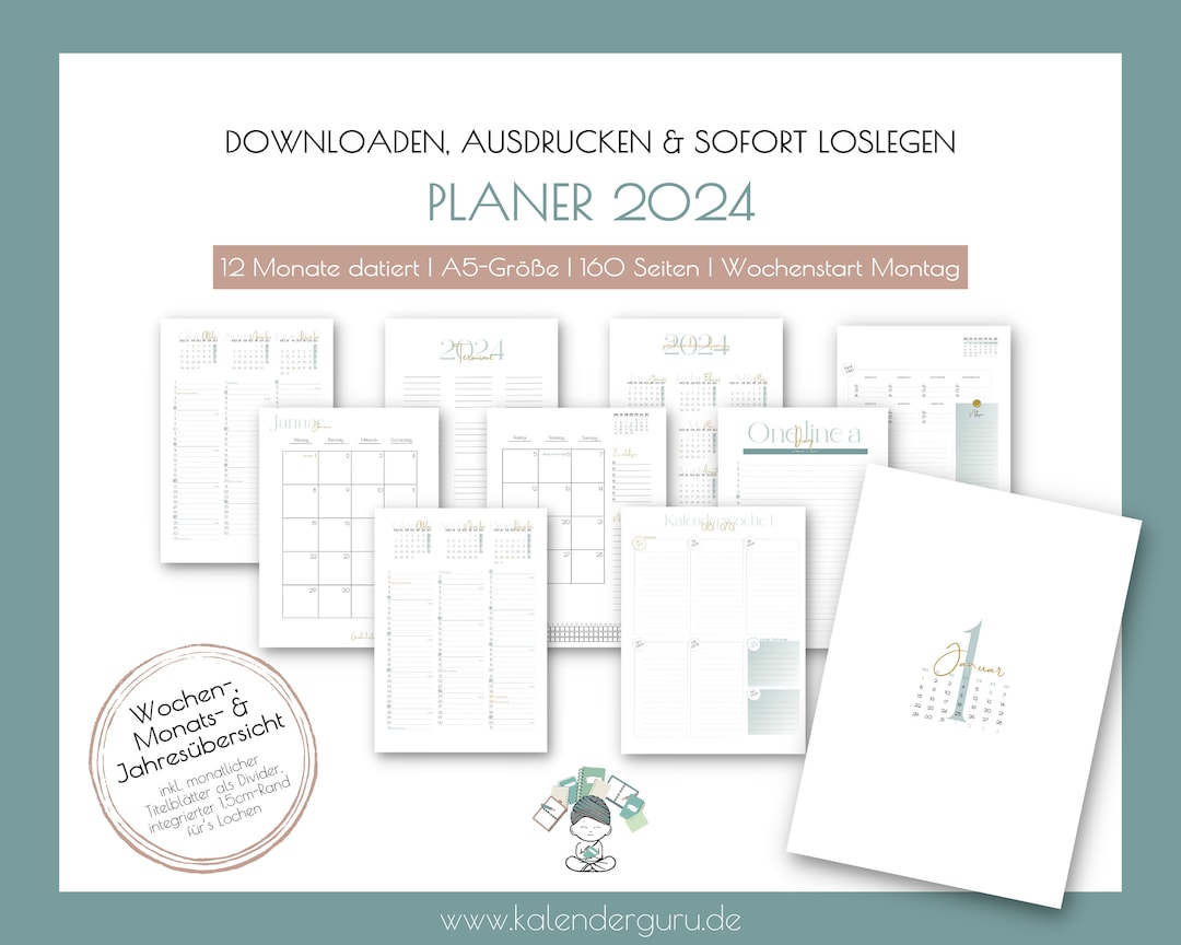 2024 Planner Print File, 2024 Yearly, Monthly, Weekly Planner, Minimalist Planner, Week Start ...