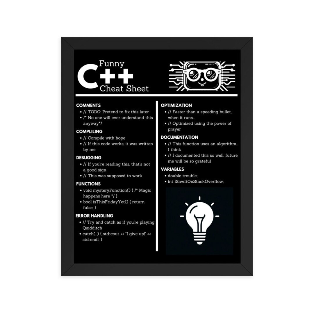 Funny C Cheat Sheet Framed Poster T For Software Developer Linux Devops C Plus Plus Software
