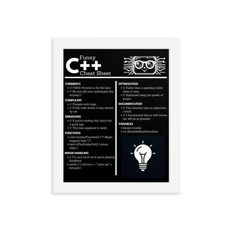 Funny C Cheat Sheet Framed Poster Gift for Software Developer Linux ...