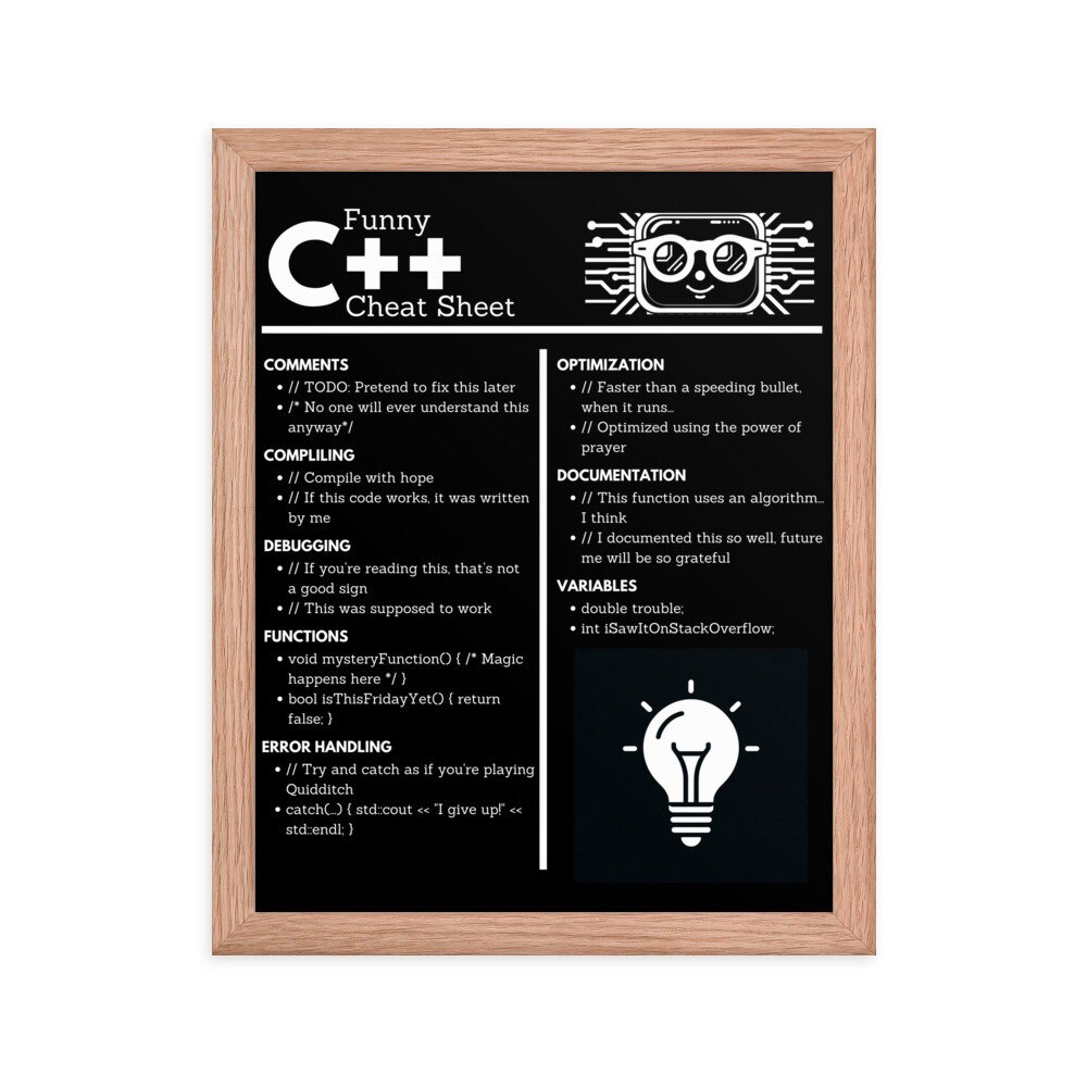 Funny C Cheat Sheet Framed Poster Gift for Software Developer Linux ...
