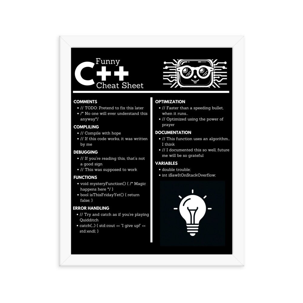 Funny C Cheat Sheet Framed Poster Gift for Software Developer Linux ...