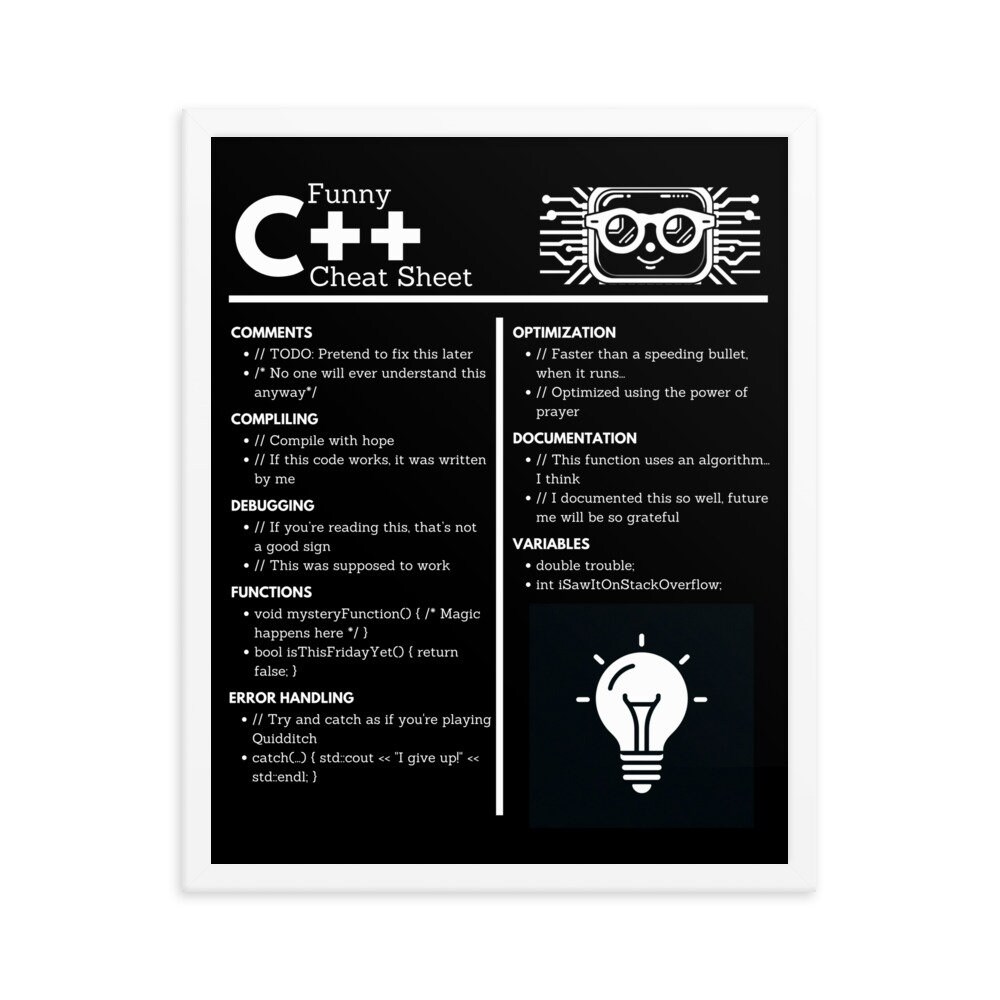 Funny C Cheat Sheet Framed Poster Gift for Software Developer Linux ...