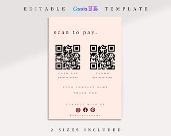 Editable Scan to Pay QR Code Sign for Canva, Custom Business Sign, Scan ...