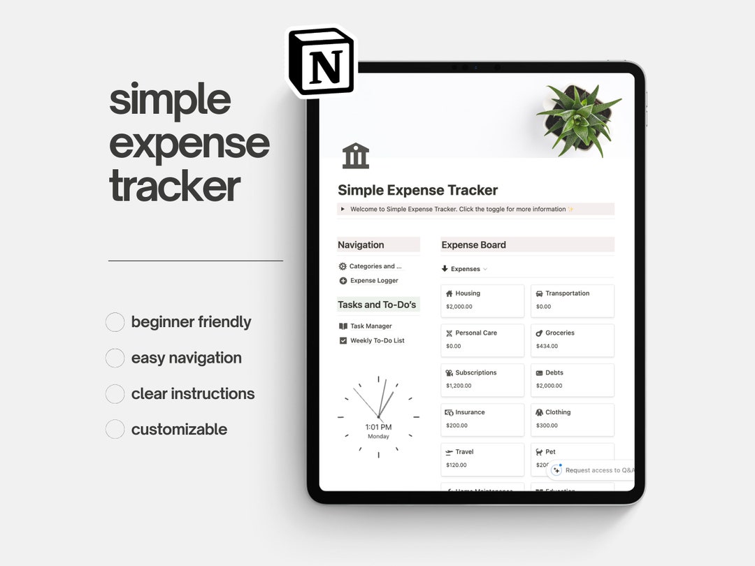 Simple Expense Tracker Notion Template, Notion Planner, Expense Tracker ...
