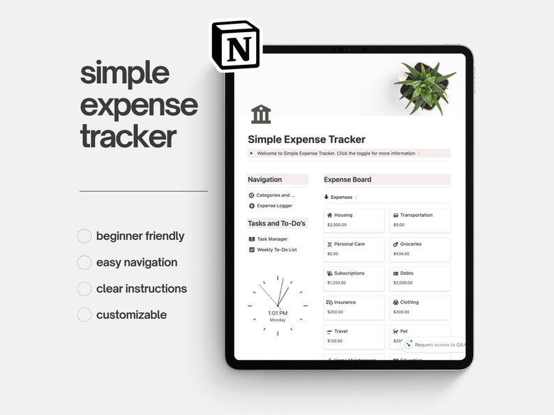 Simple Expense Tracker Notion Template, Notion Planner, Expense Tracker, Financial Planner ...