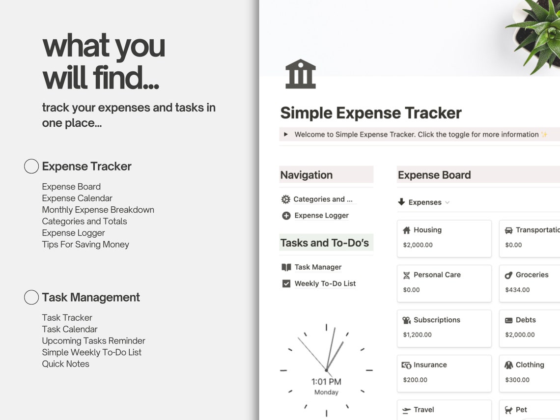 Simple Expense Tracker Notion Template, Notion Planner, Expense Tracker, Financial Planner ...