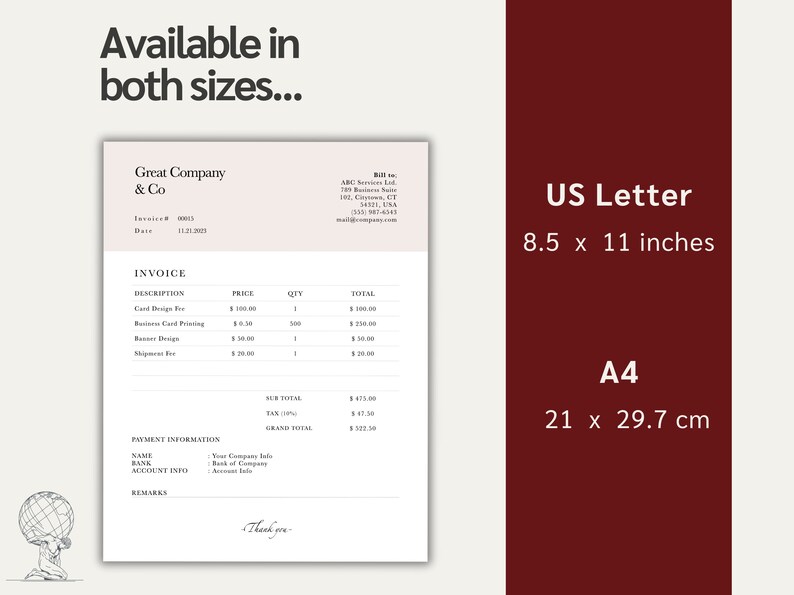 Invoice Template, PDF, Word, Excel, Docs, Invoice Template for Small ...