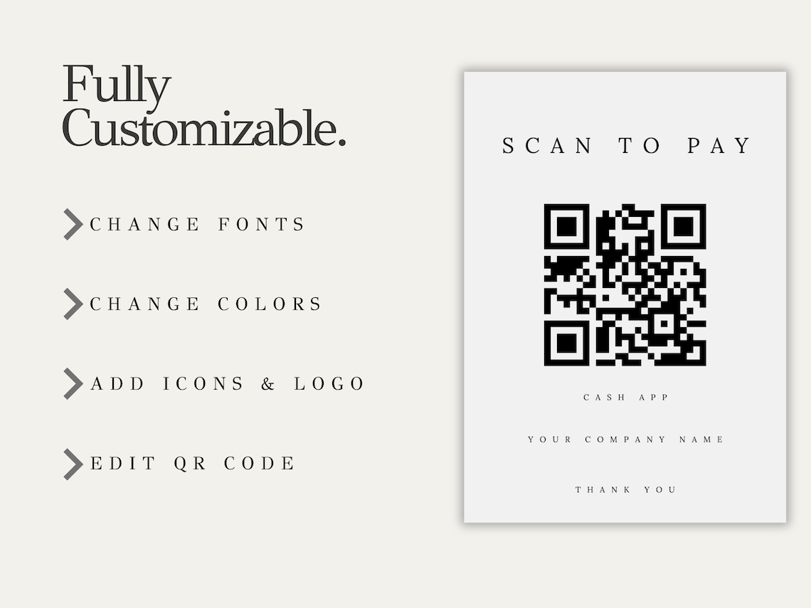 Editable Scan to Pay QR Code Sign for Canva, Custom Business Sign, Scan ...