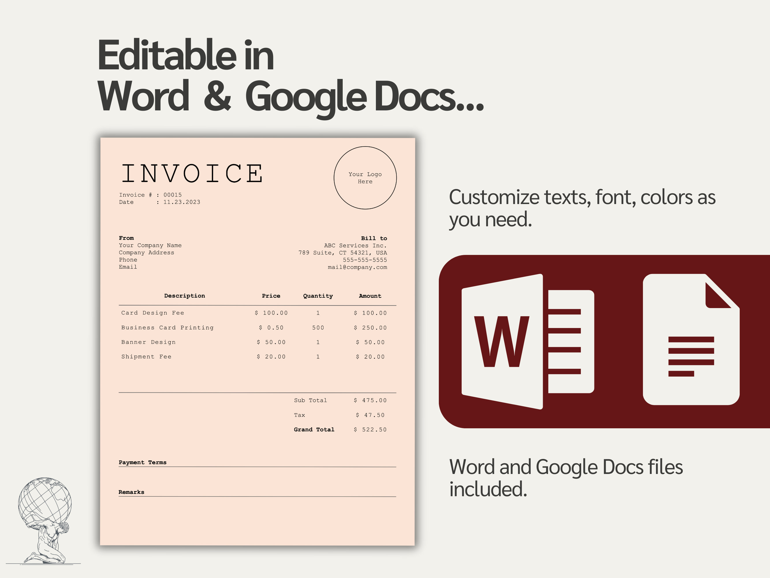 Invoice Template, PDF, Word, Excel, Docs, Invoice Template for Small ...