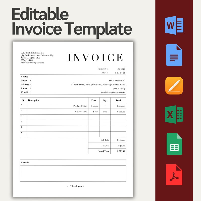 Printable Invoice Pdf - Etsy
