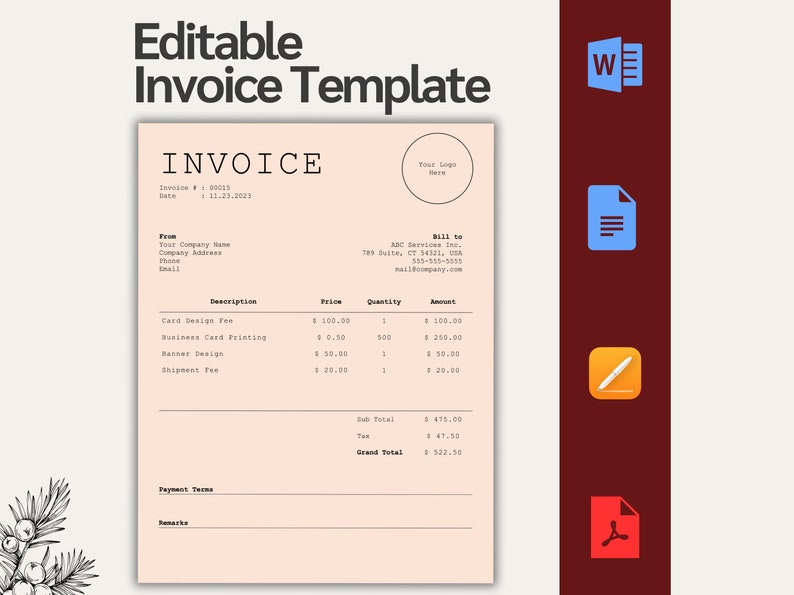 Invoice Template, PDF, Word, Excel, Docs, Invoice Template for Small ...