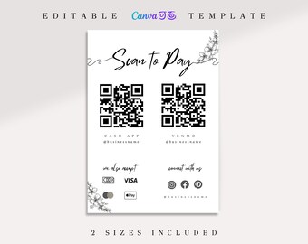 Editable Scan to Pay QR Code Sign for Canva, Custom Business Sign, Scan ...
