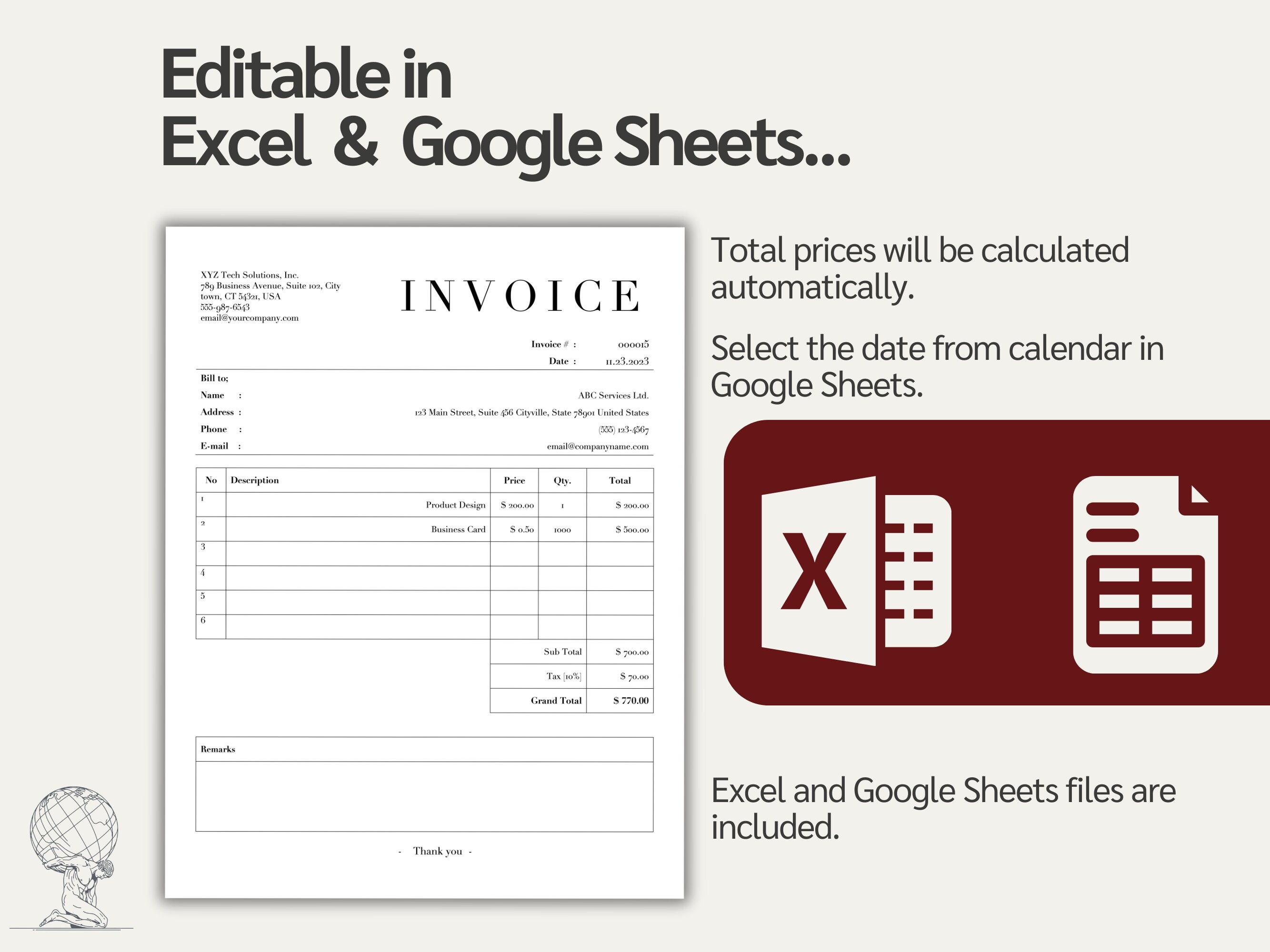Plantilla de factura, PDF, Word, Excel, Docs, Plantilla de factura para ...
