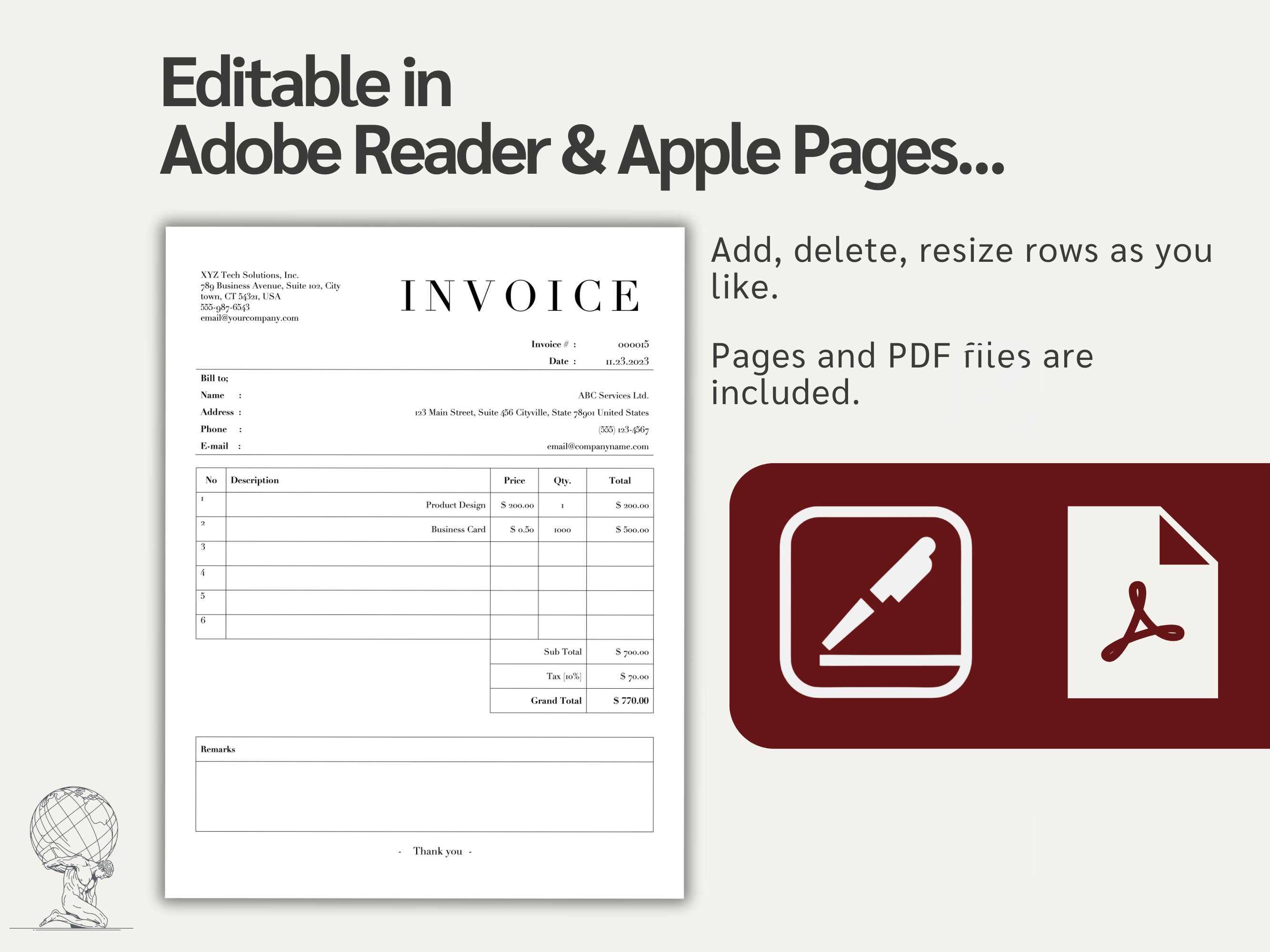 Plantilla de factura, PDF, Word, Excel, Docs, Plantilla de factura para ...