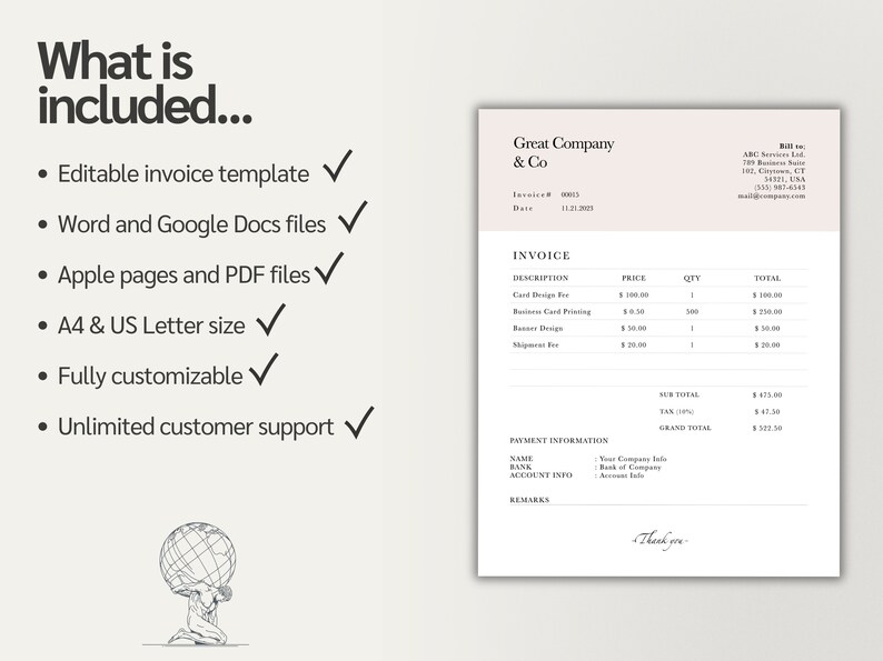 Invoice Template, PDF, Word, Excel, Docs, Invoice Template for Small ...