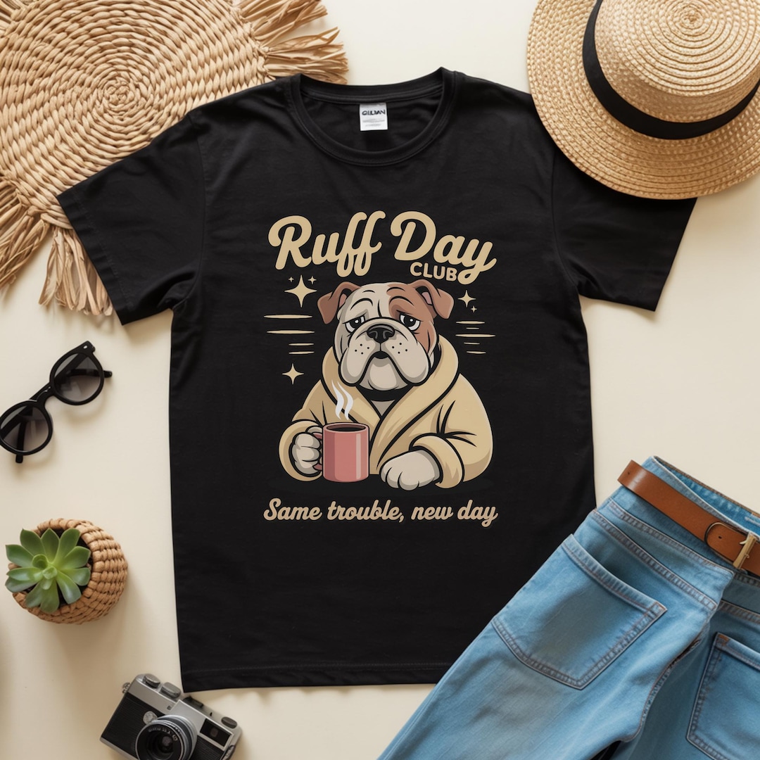 Ruff Day Club Retro Bulldog Coffee Png, Funny Vintage Dog Png, Dog ...