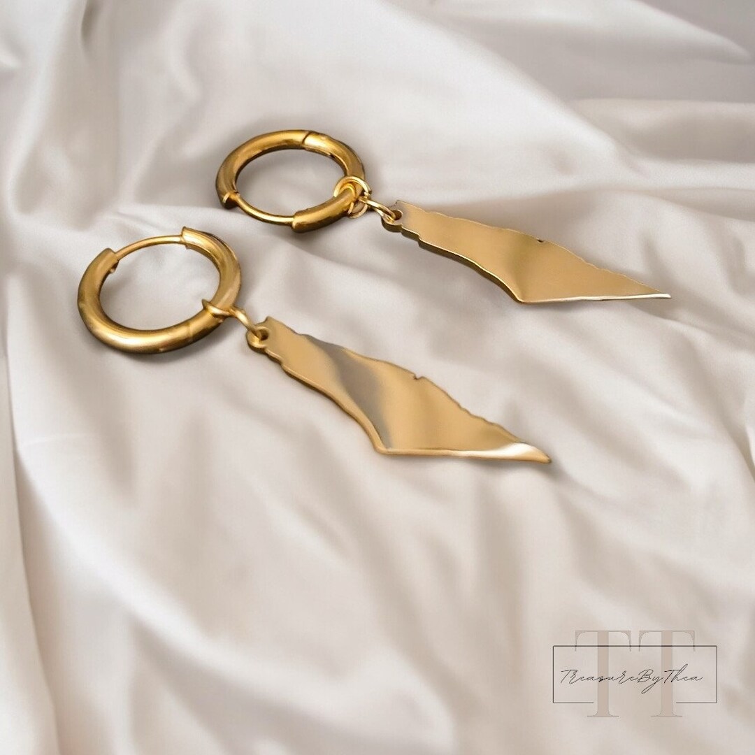 Palestine Map Earrings, Gold Palestine Drop Map Earrings, Free ...