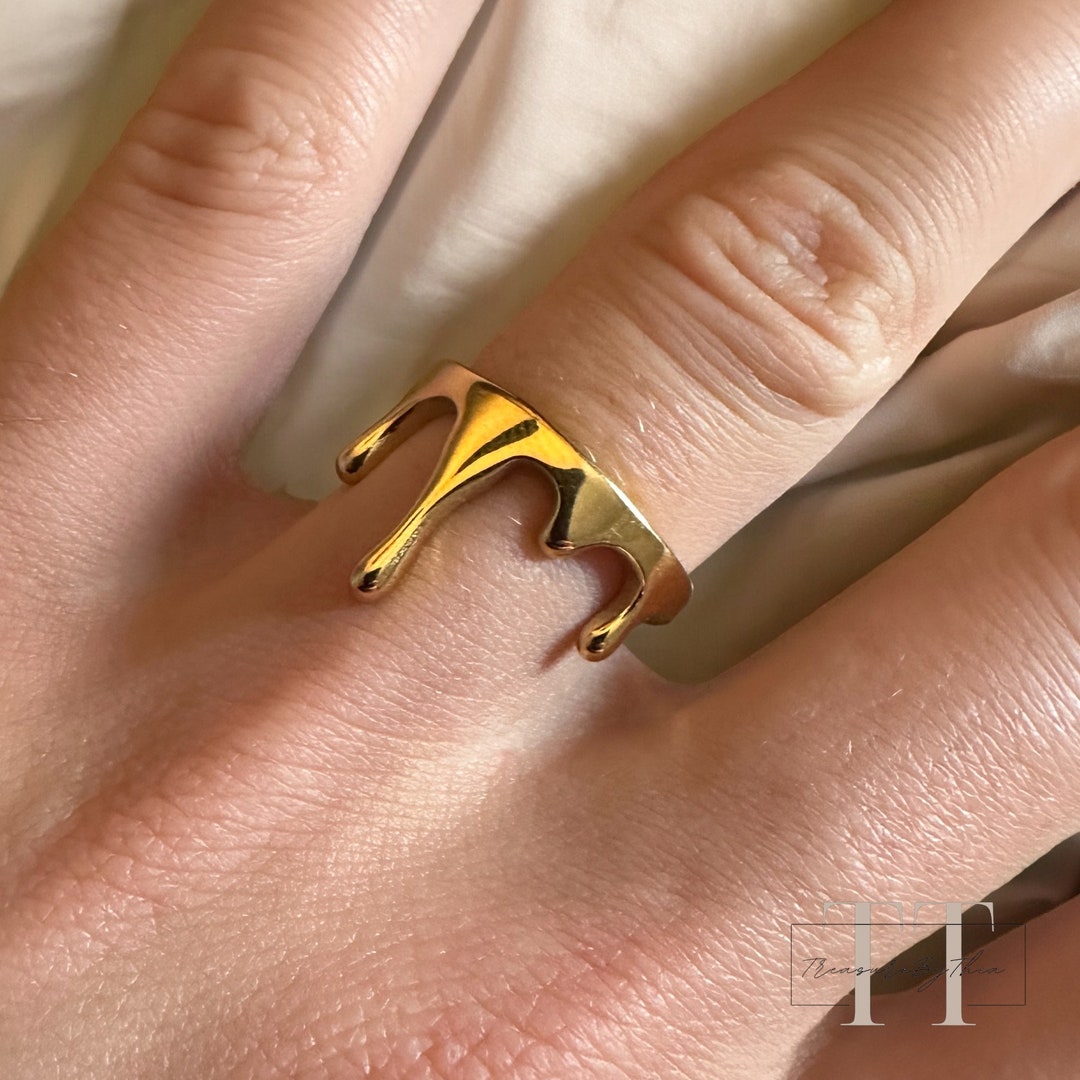 Gold Dripping Ring, Small Dripping Ring, Statement Ring, Irregular ...
