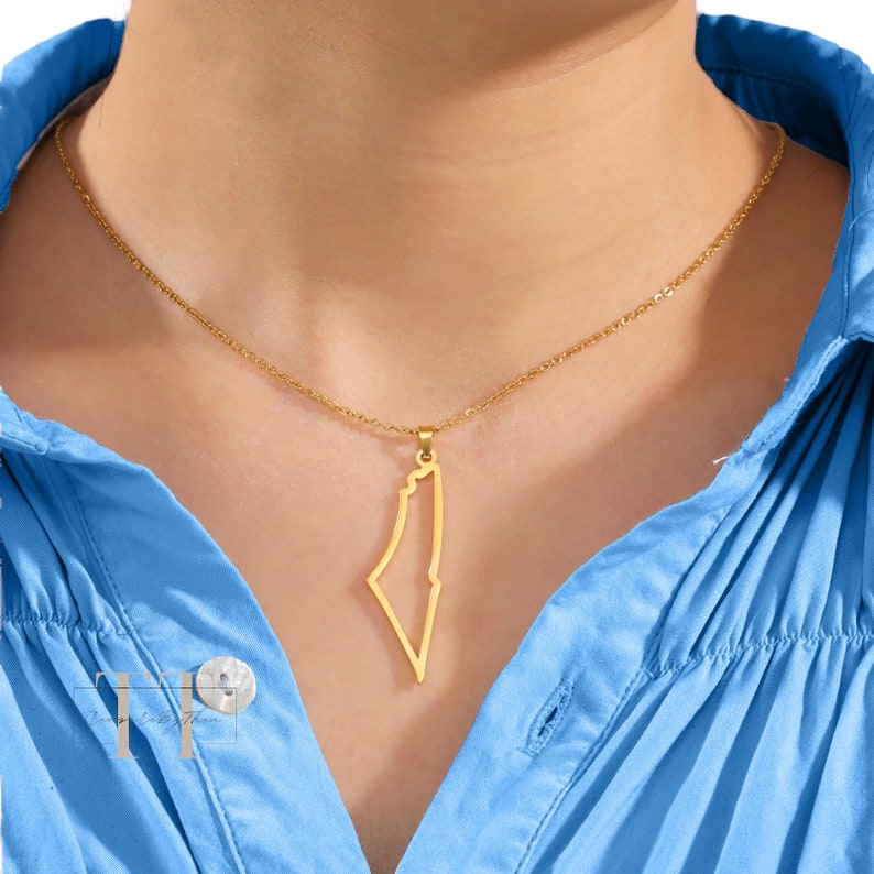 18k Gold Palestine Map Outline Pendant Necklace Women or Men - Etsy
