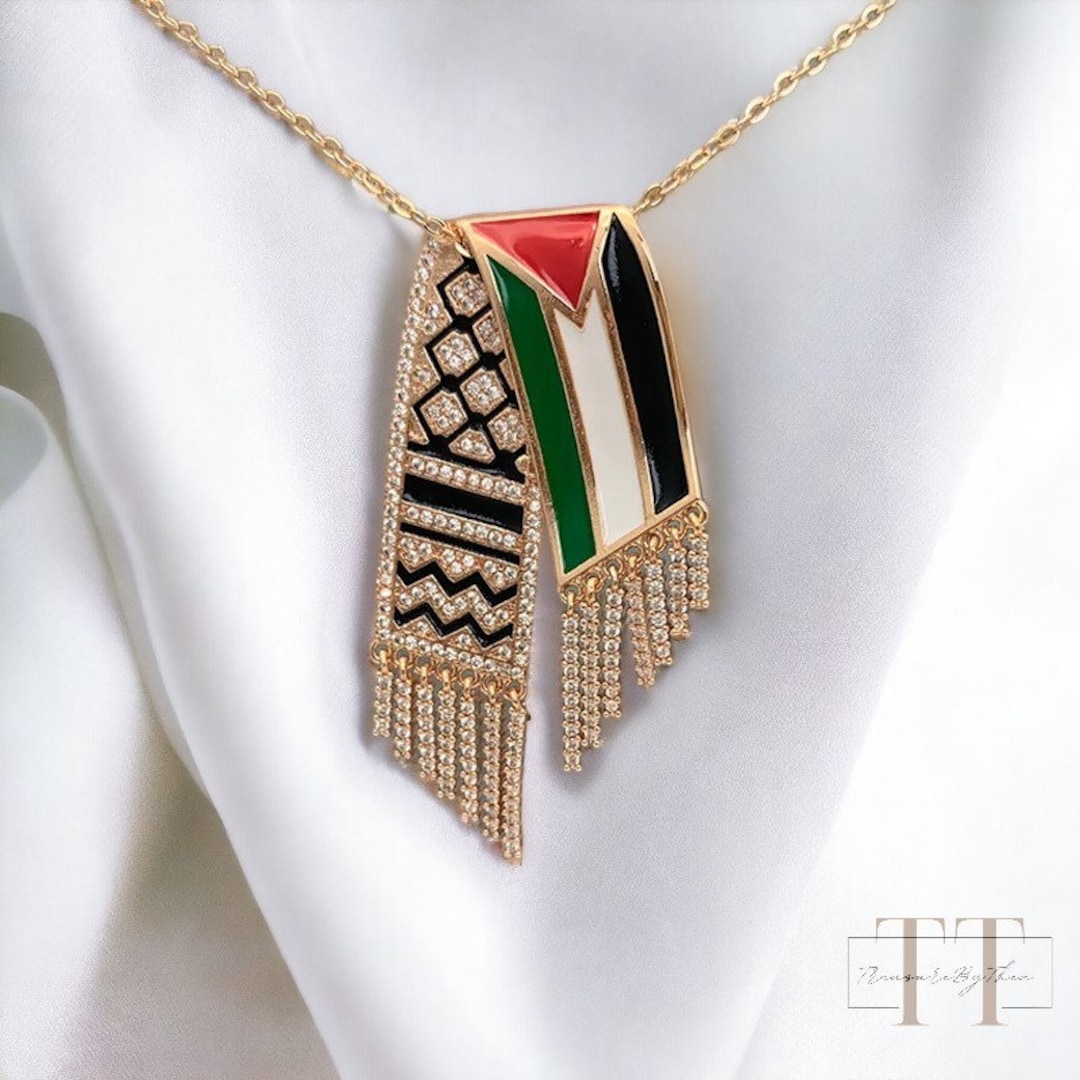 Palestine Kufiya Necklace, Gold Palestinian Keffiyeh Necklace, Kefiyah ...