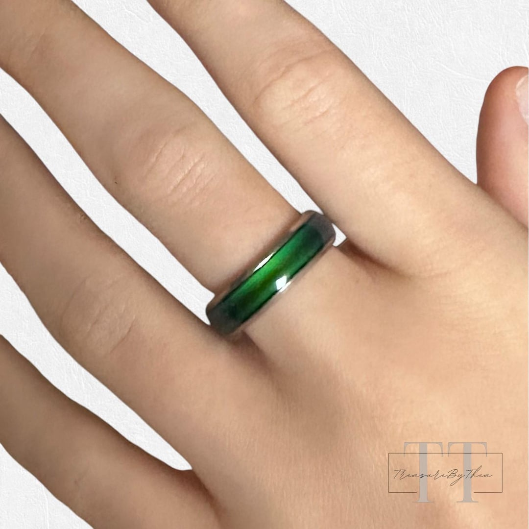 Silver Mood Ring, Silver Band Stainless Steel Mood Ring, Colour ...