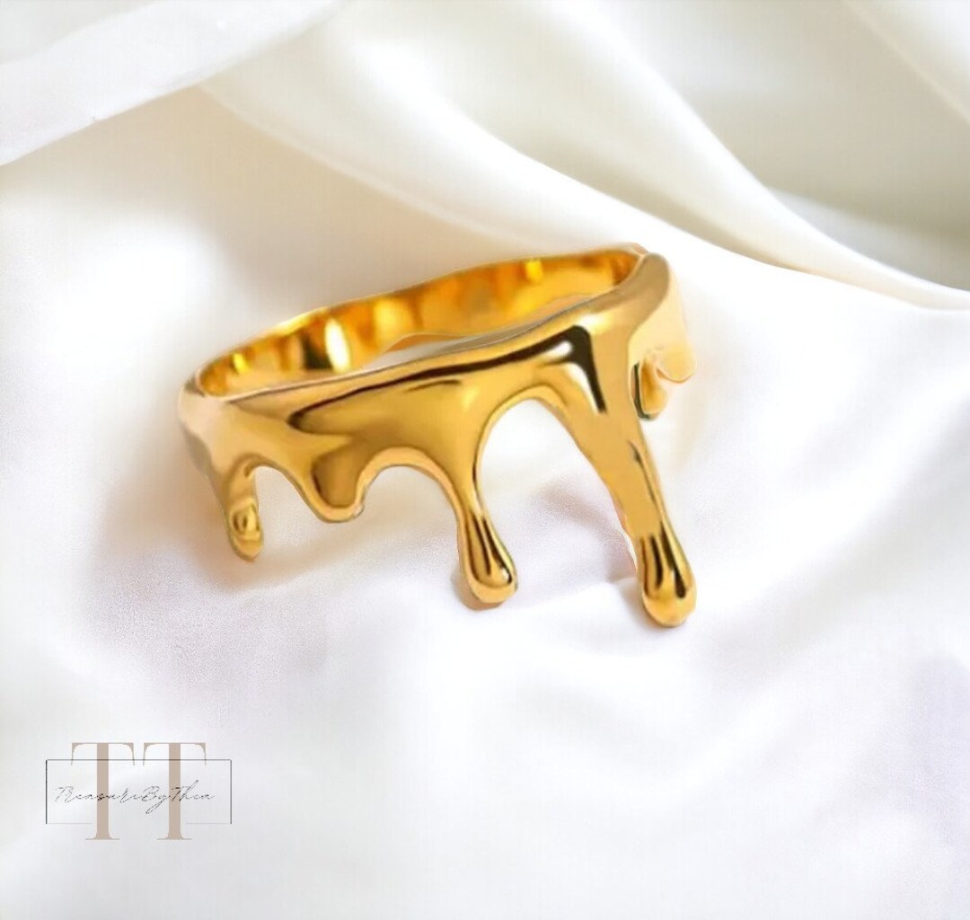 Gold Dripping Ring, Small Dripping Ring, Statement Ring, Irregular ...