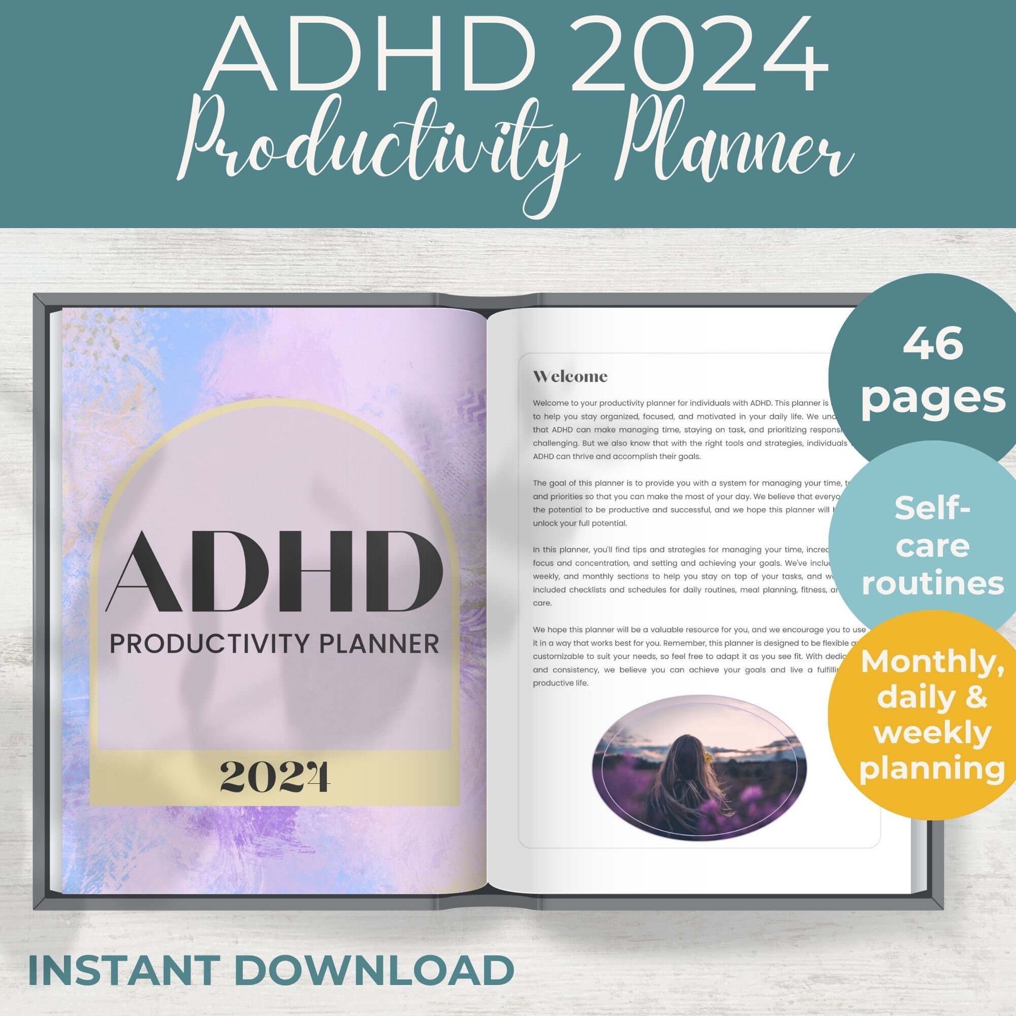 2024 ADHD Productivity Planner, Printable or Digital Use, Adult ADD ...