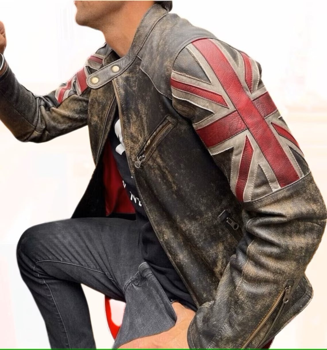 Mens Motorcycle Biker Riding Vintage Quilted Distressed Jacket Cafe ...