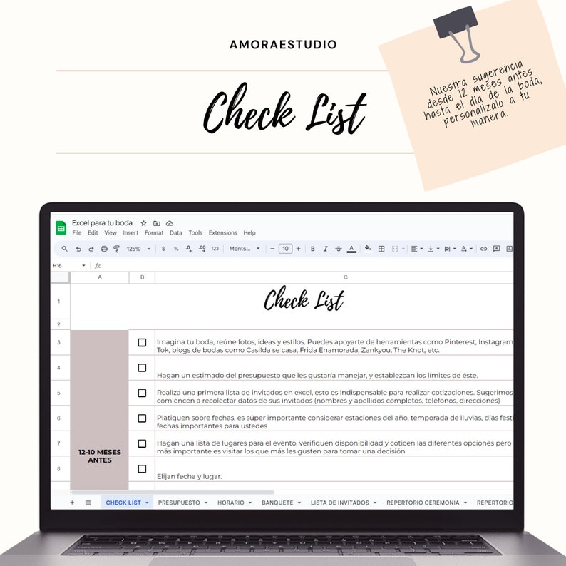 Organizador excel para boda, check list detallado, hoja de cálculo de ...
