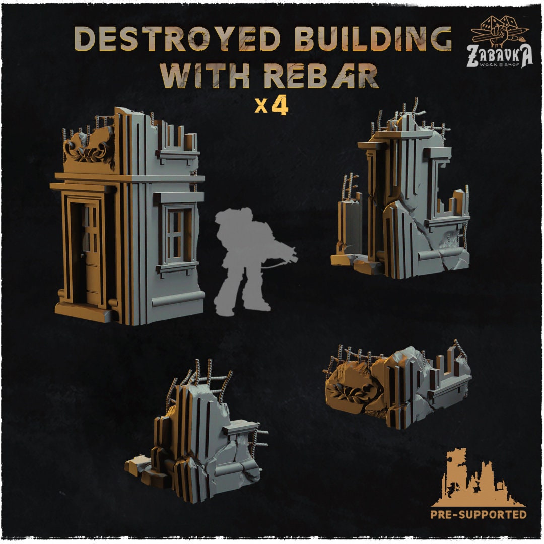 4x Destroyed Building With Rebar Basing Bits 3D Printed - Etsy