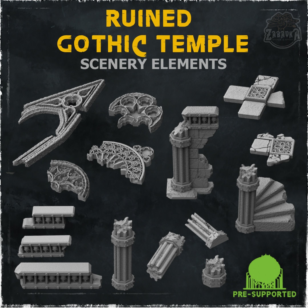 15x Ruined Gothic Temple Scenery Elements Basing Bits 3D Printed - Etsy