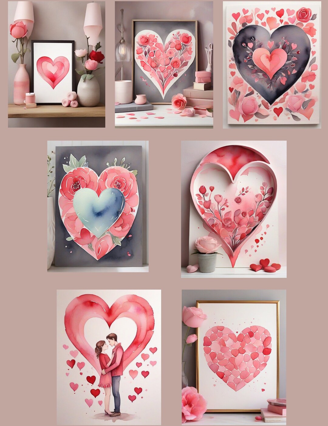 Watercolor Valentine Heart Wall Art - Etsy